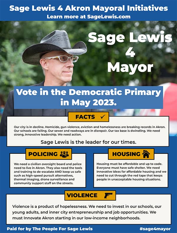 Sage Lewis 4 Akron Ohio Mayor - Vote in the Democratic Primary - May 2023 - Sage Lewis For Akron ...